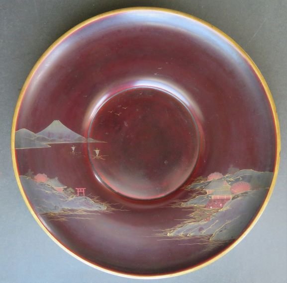 Antique hand painted Japanese Wooden Red Lacquerware Platter - Dec 16 ...