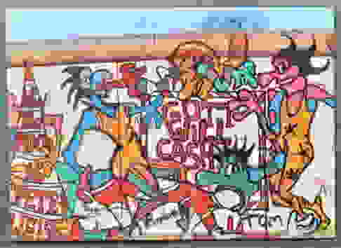 Berlin Wall Art, Jonathan Borofsky, Gott Will Cash, 1983 Photocard Auction