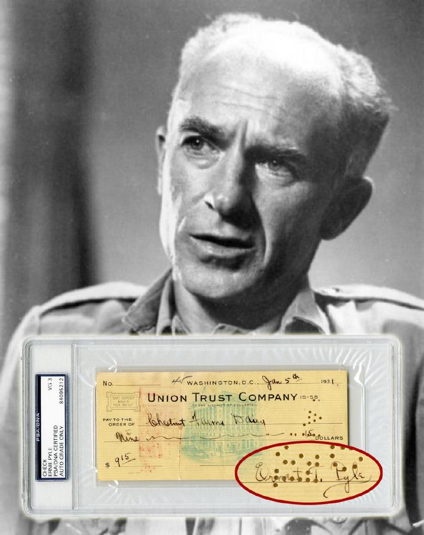 Ernie Pyle, WWII War Correspondent, Signed Check