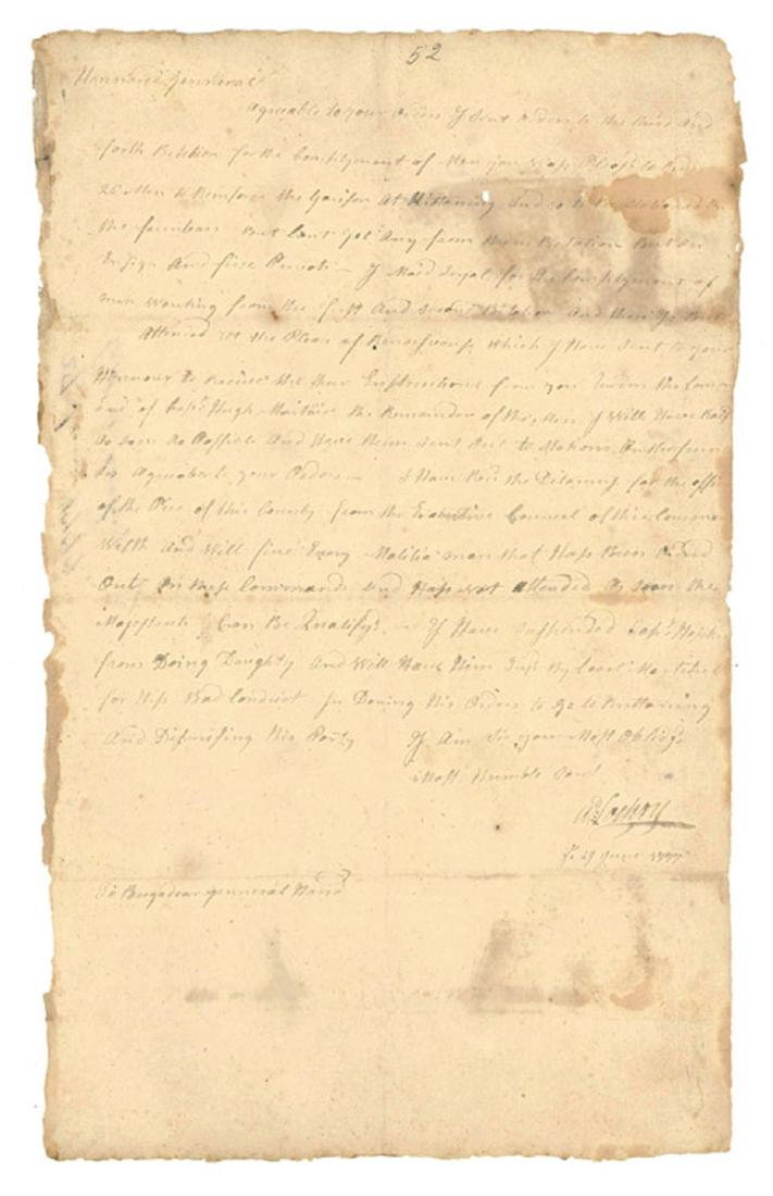 Revolutionary War Soldier Letter Written to General