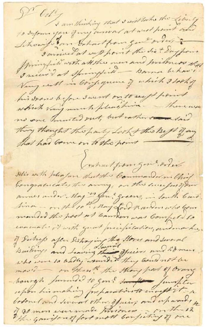 Excellent 1781 Revolutionary War Letter Regarding