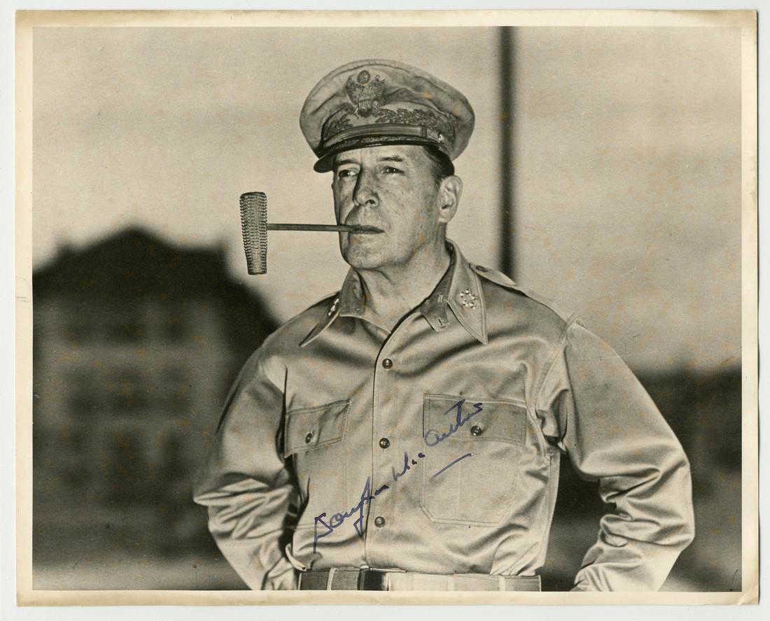 Douglas Macarthur Iconic Corncob Pipe Signed Photograph