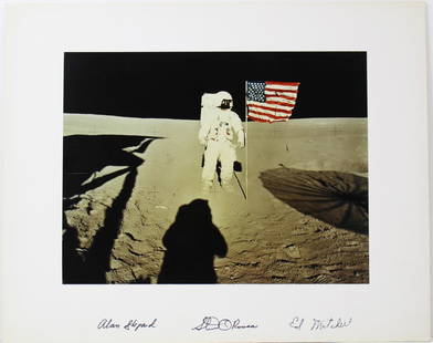 Moonwalker Alan Shepard Lunar Photo Signed