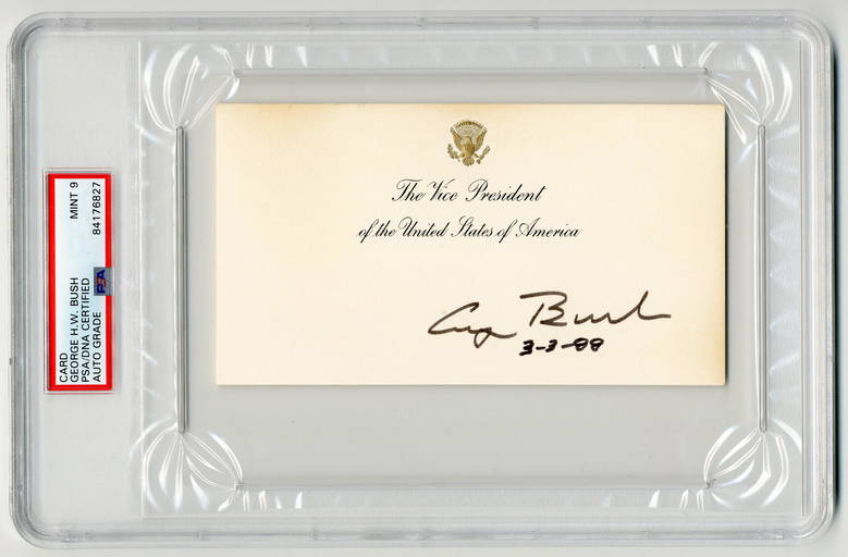 George H.w. Bush Signed Vp Card, Psa Slabbed & Graded