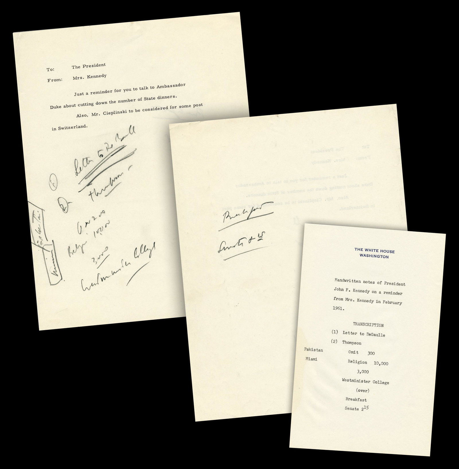 JFK Notes on Reminder Memo from Jackie; the First Lady - Mar 25, 2020 ...
