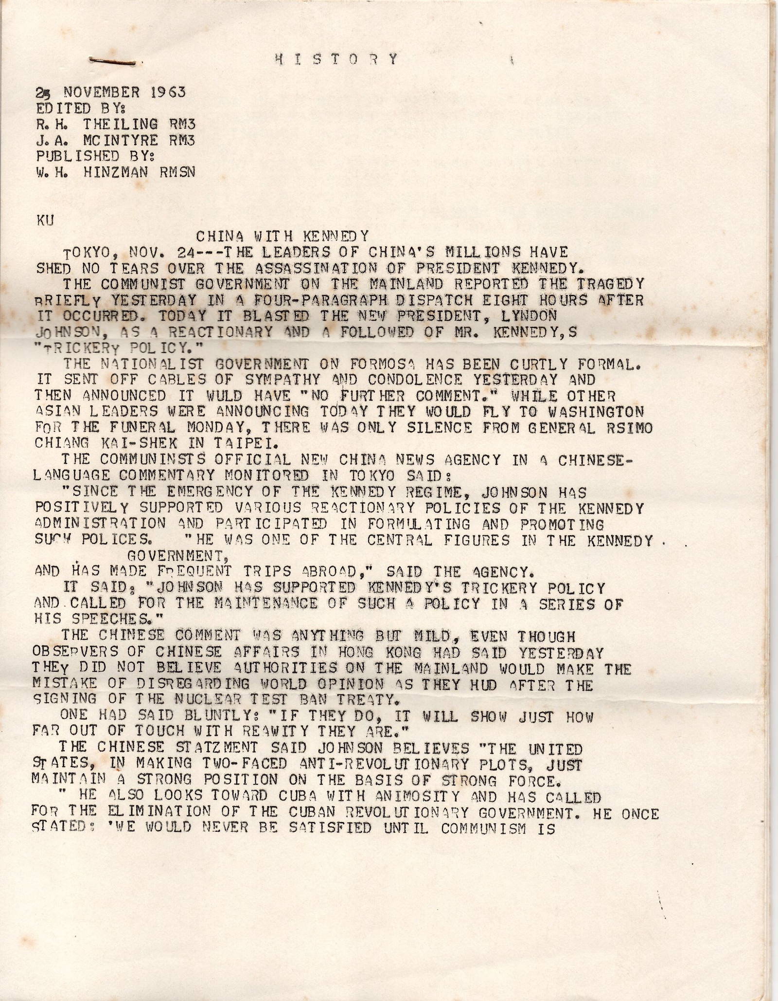 Jfk Assassination Aftermath, Original Teletype, - Nov 11, 2020 | University Archives In Ct