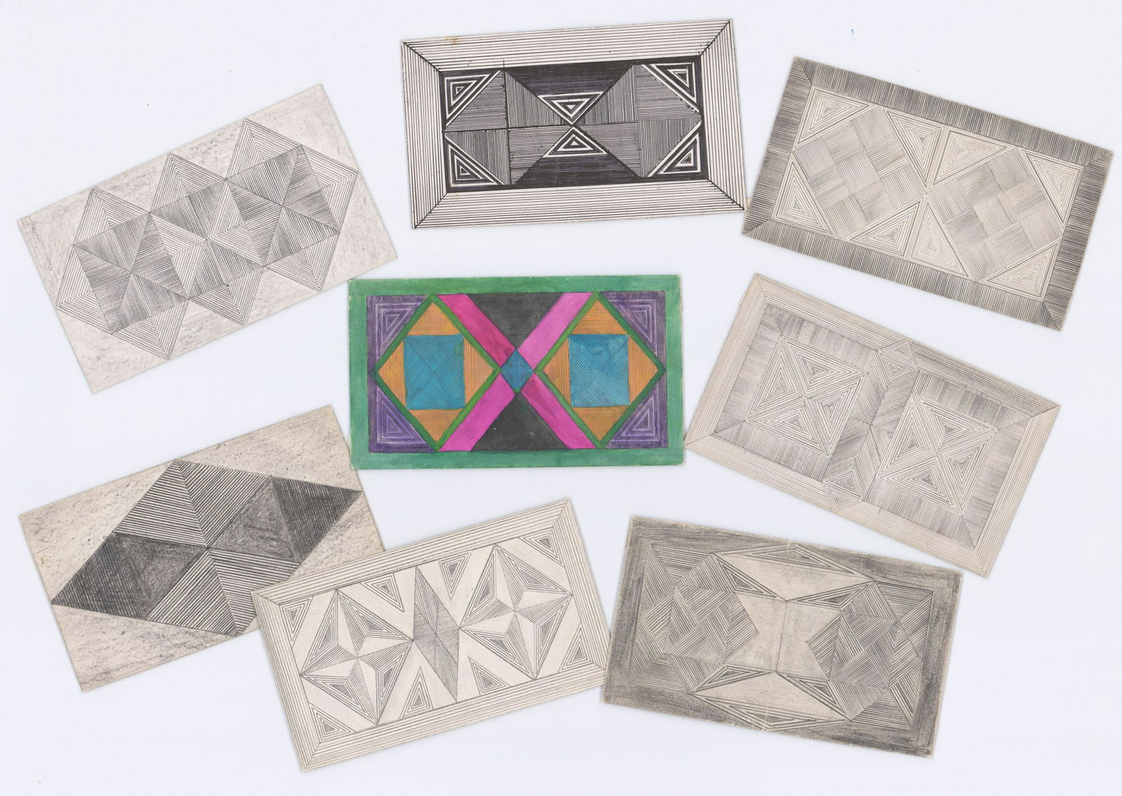 Jack Ruby Signed Jailhouse Drawings, 8 Pieces