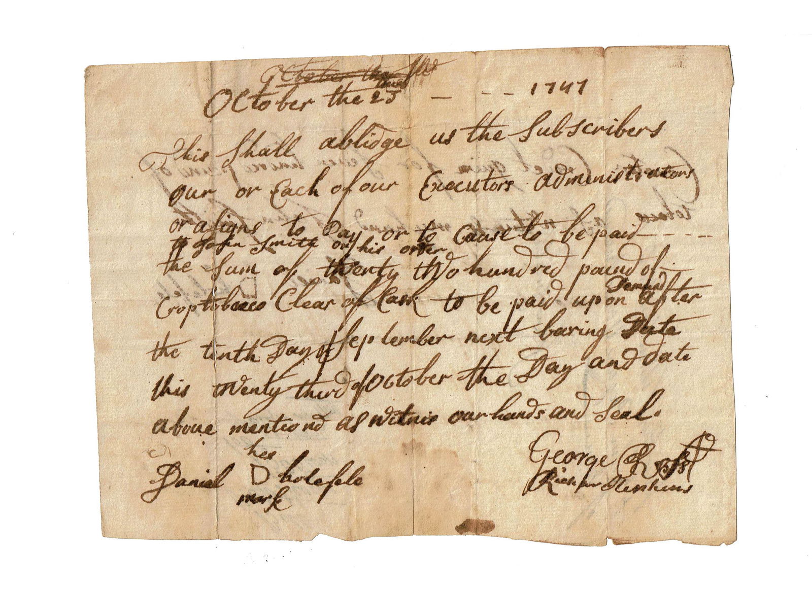 Colonial Era Commodity Based Tobacco Bond, 1747