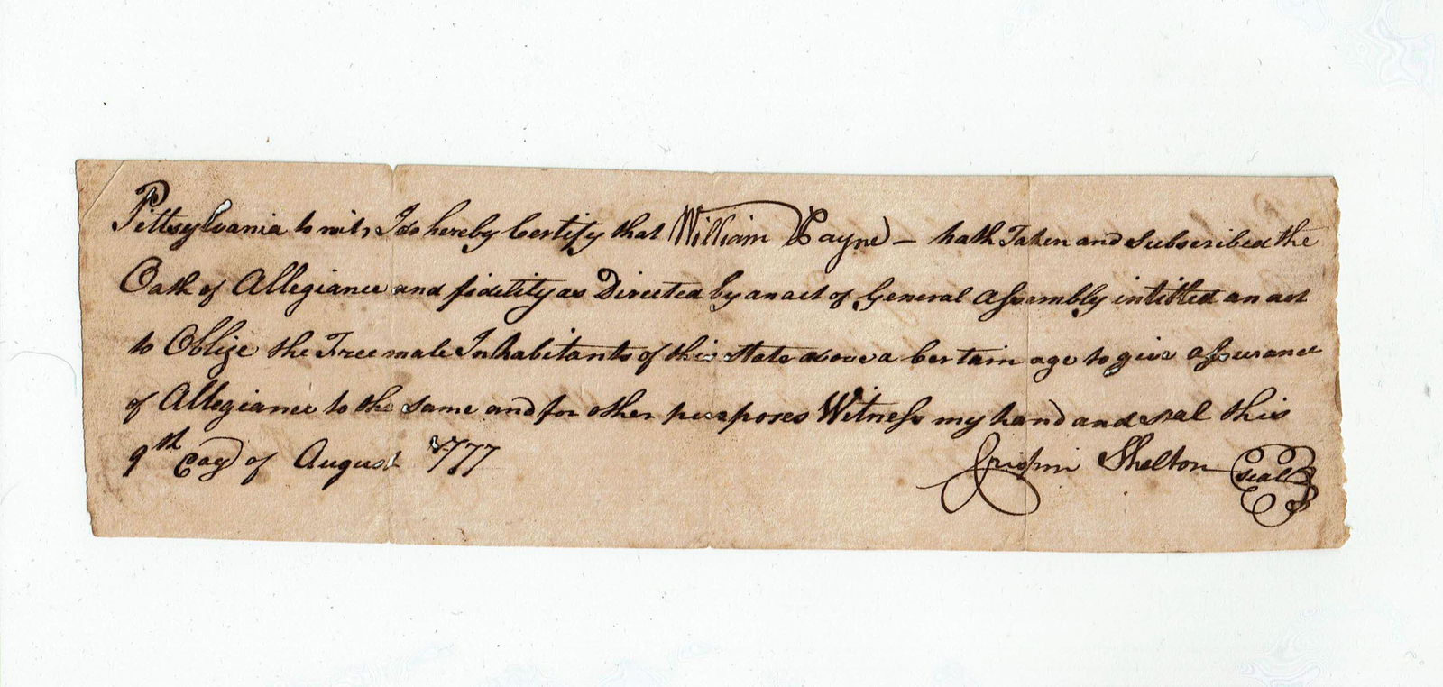 Rev. War 1777 Handwritten Oath Of Allegiance For