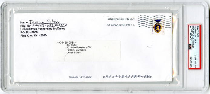 Mobster Tommy "karate" Pitera Signed Envelope Psa/dna