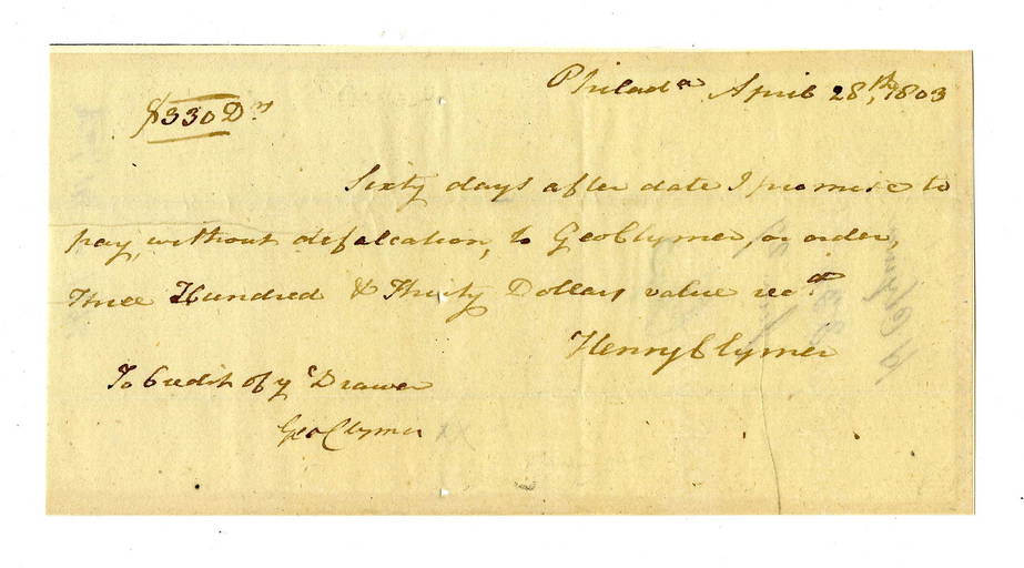 George Clymer Signed Promissory Note From His Eldest