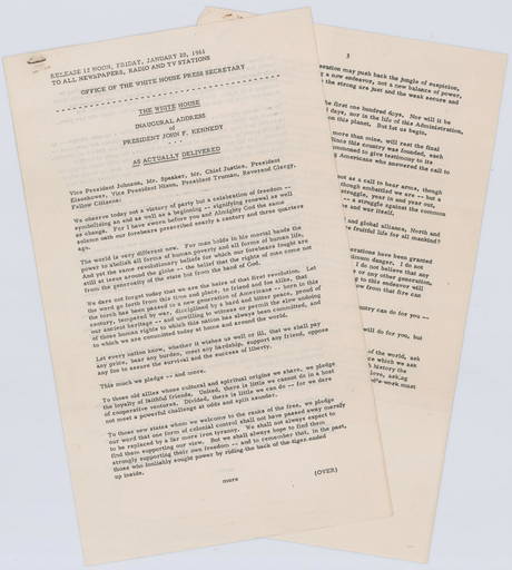 Original Press Copy Of Jfk’s “ask Not” Speech