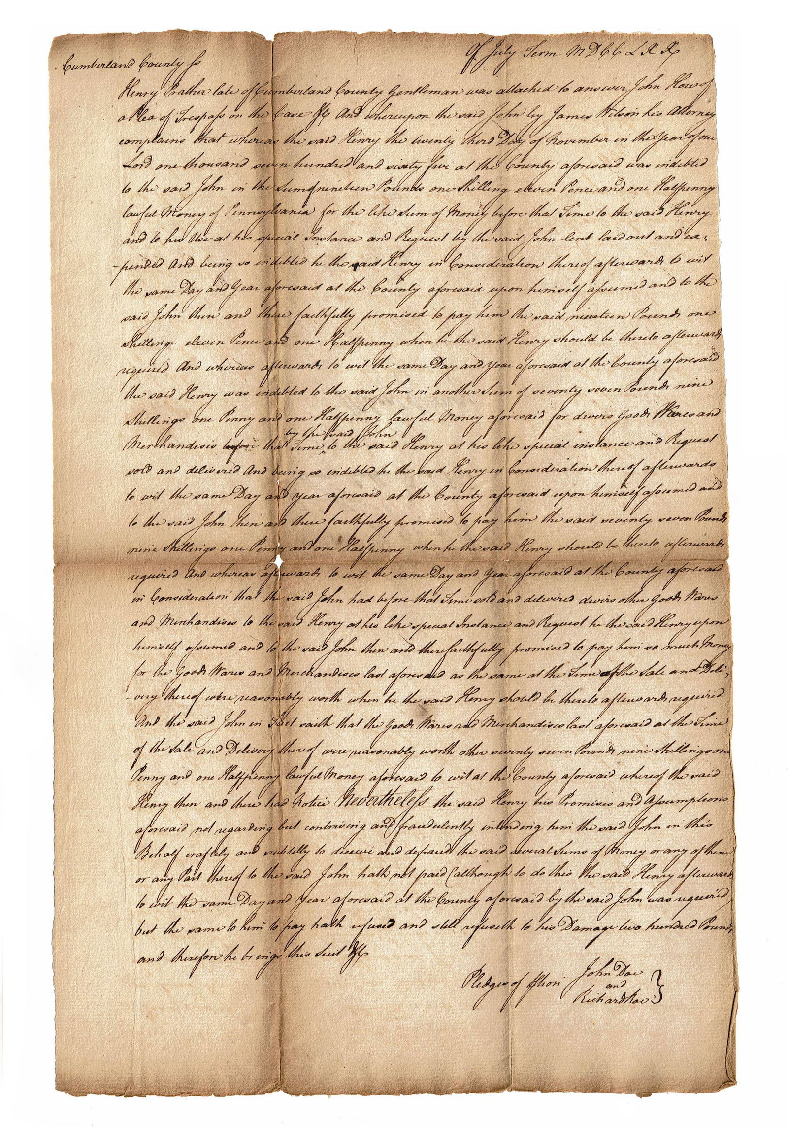 Declaration Signer James Wilson 1770 Legal Document