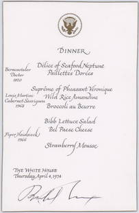 White House Dinner Menu Signed, Richard Nixon