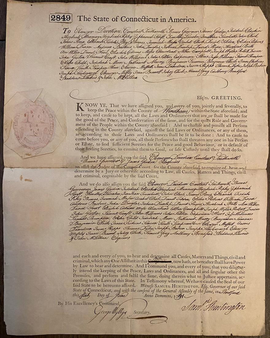 Samuel Huntington Re: Justices Of The Peace Incl. Jonathan Trumbull ...