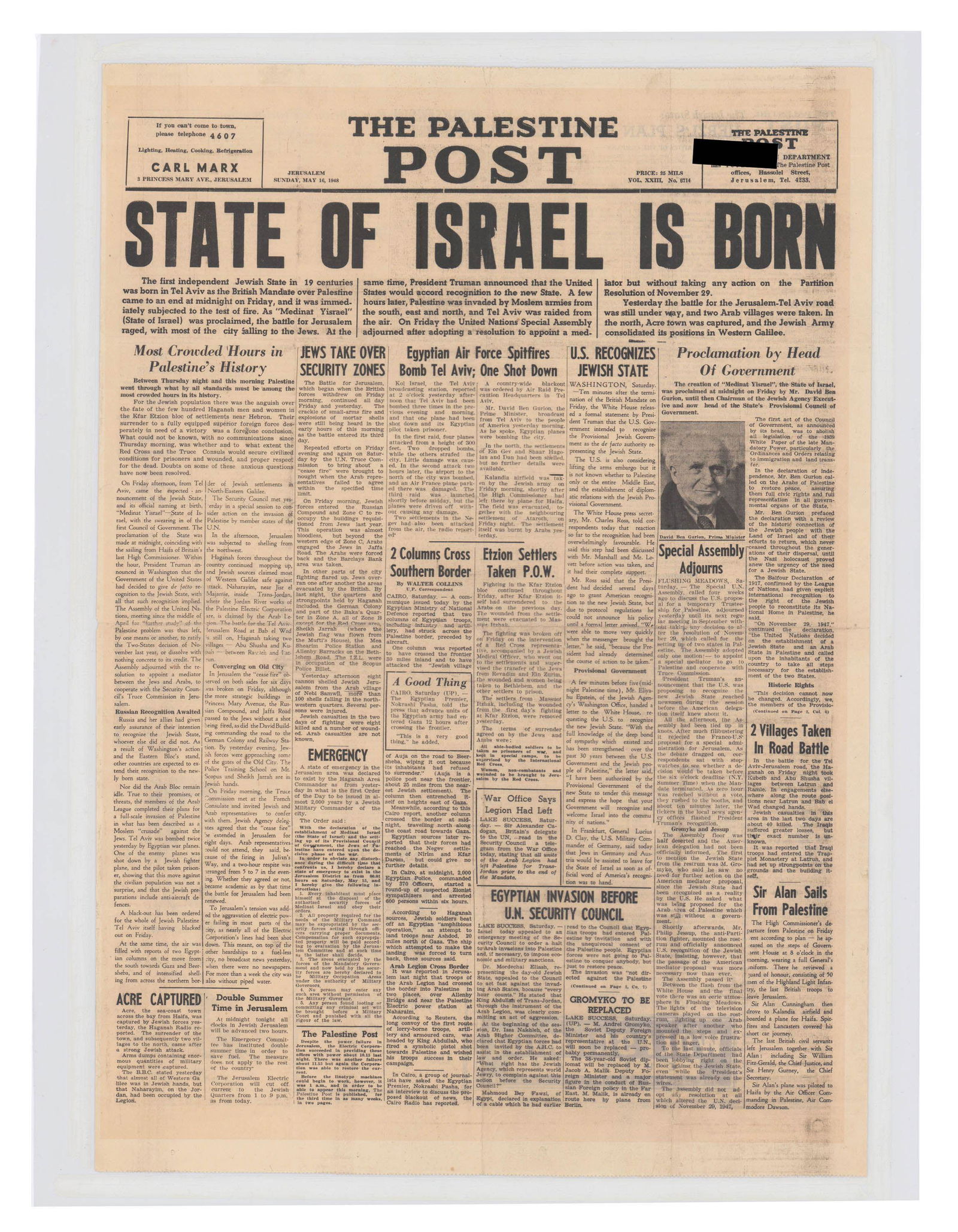 The Palestine Post, May 16, 1948 - "State of Israel Is Born" (#0414) on ...