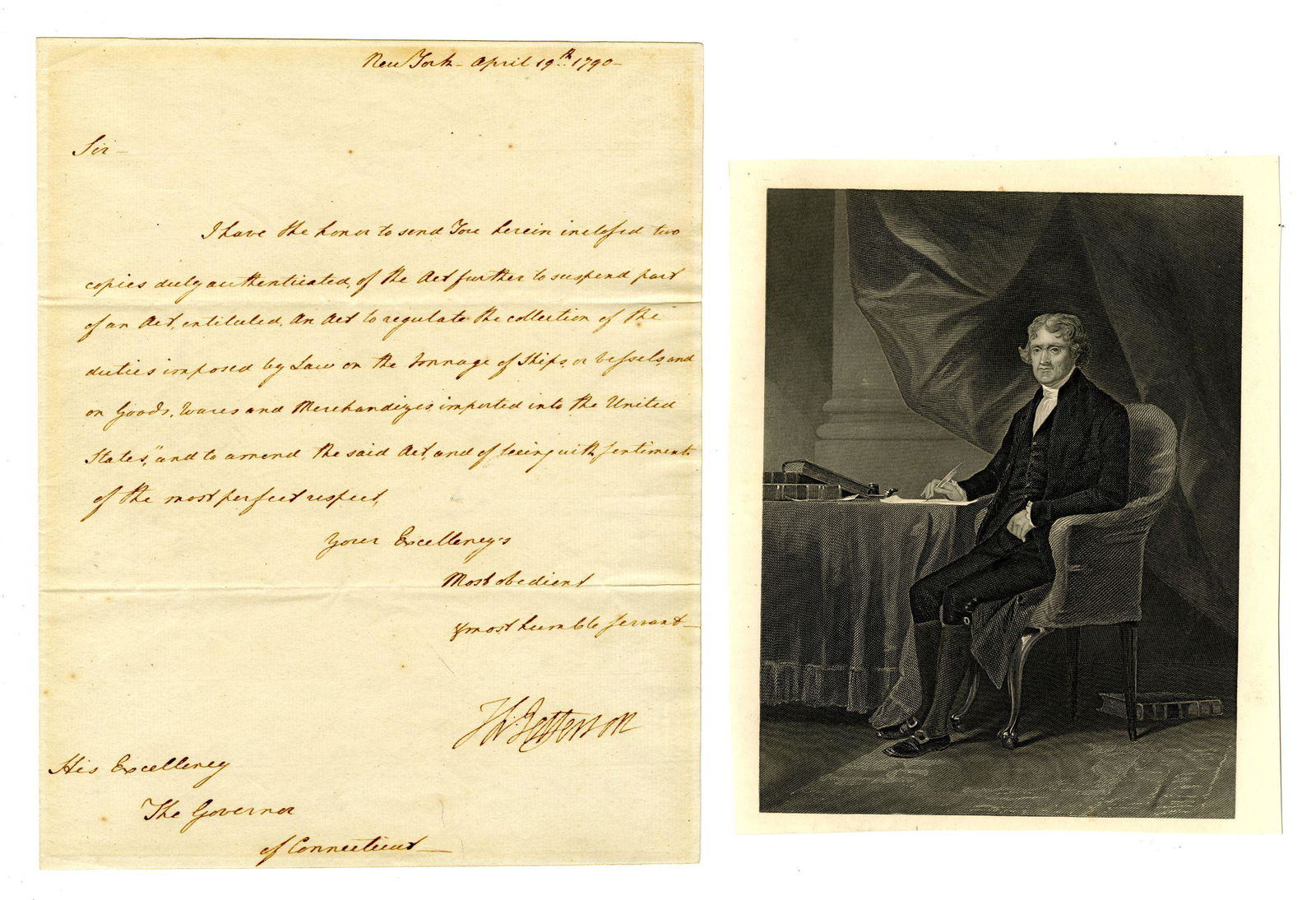 Jefferson Letter Signed Re: Assumption Act of Hamilton, Sent to Fellow ...