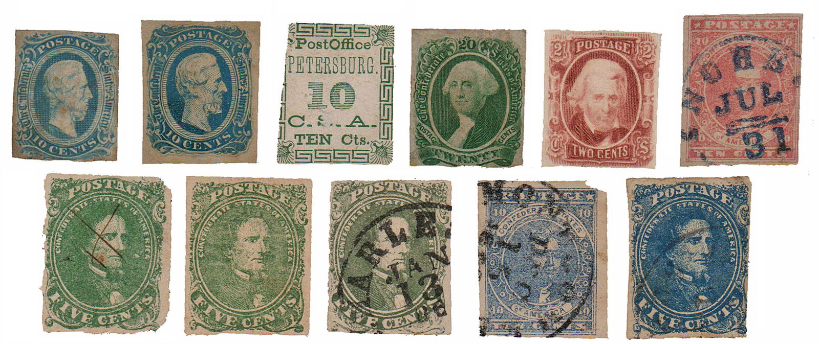 Rare Collection Of (11) Stamps Produced By The Confederate States Of ...