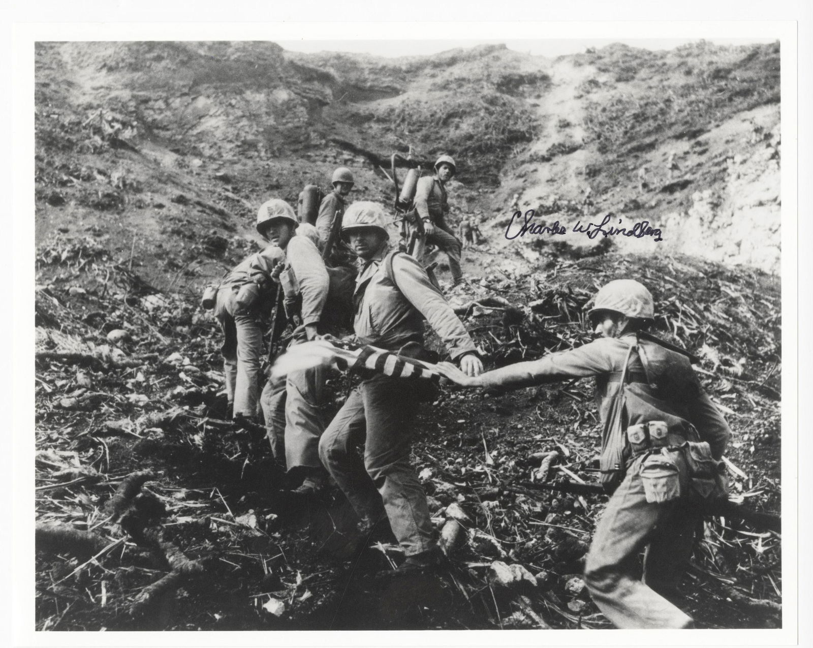 Charles Lindberg Signed Iwo Jima Photograph of the First Flag Raising ...
