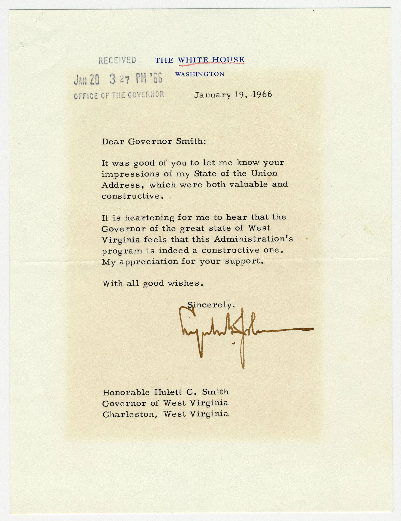 Lyndon B. Johnson Tls Re: West Virginia & War On Poverty/great Society ...