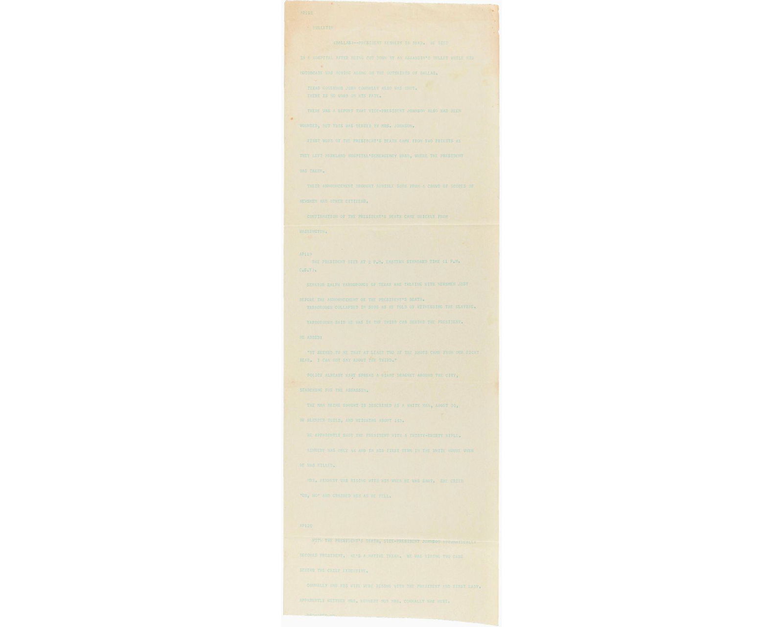 Jfk Assassination Associated Press Original Teletype. "president ...
