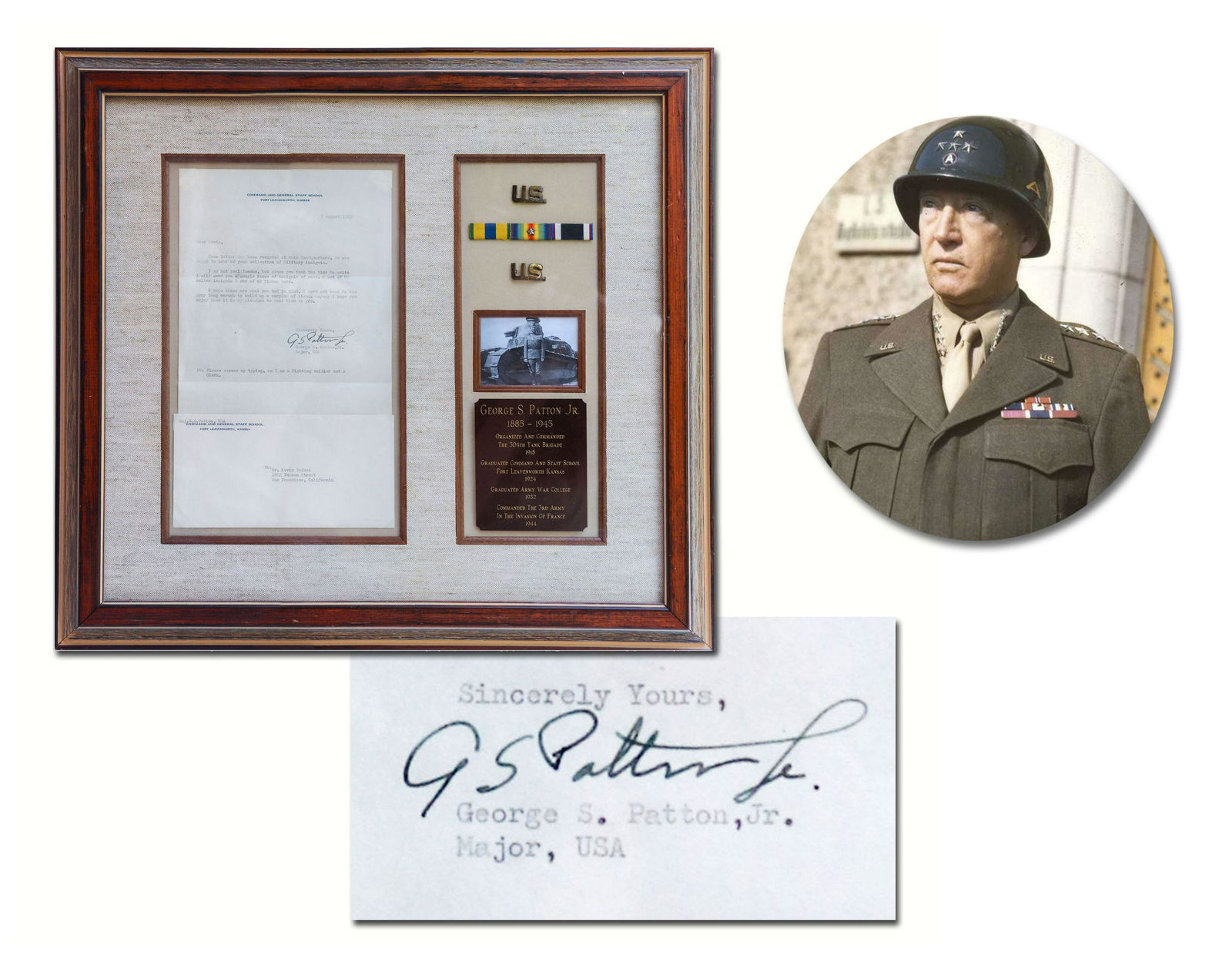 George S. Patton Signed Letter With Two Of His Military Insignia, "i Am ...