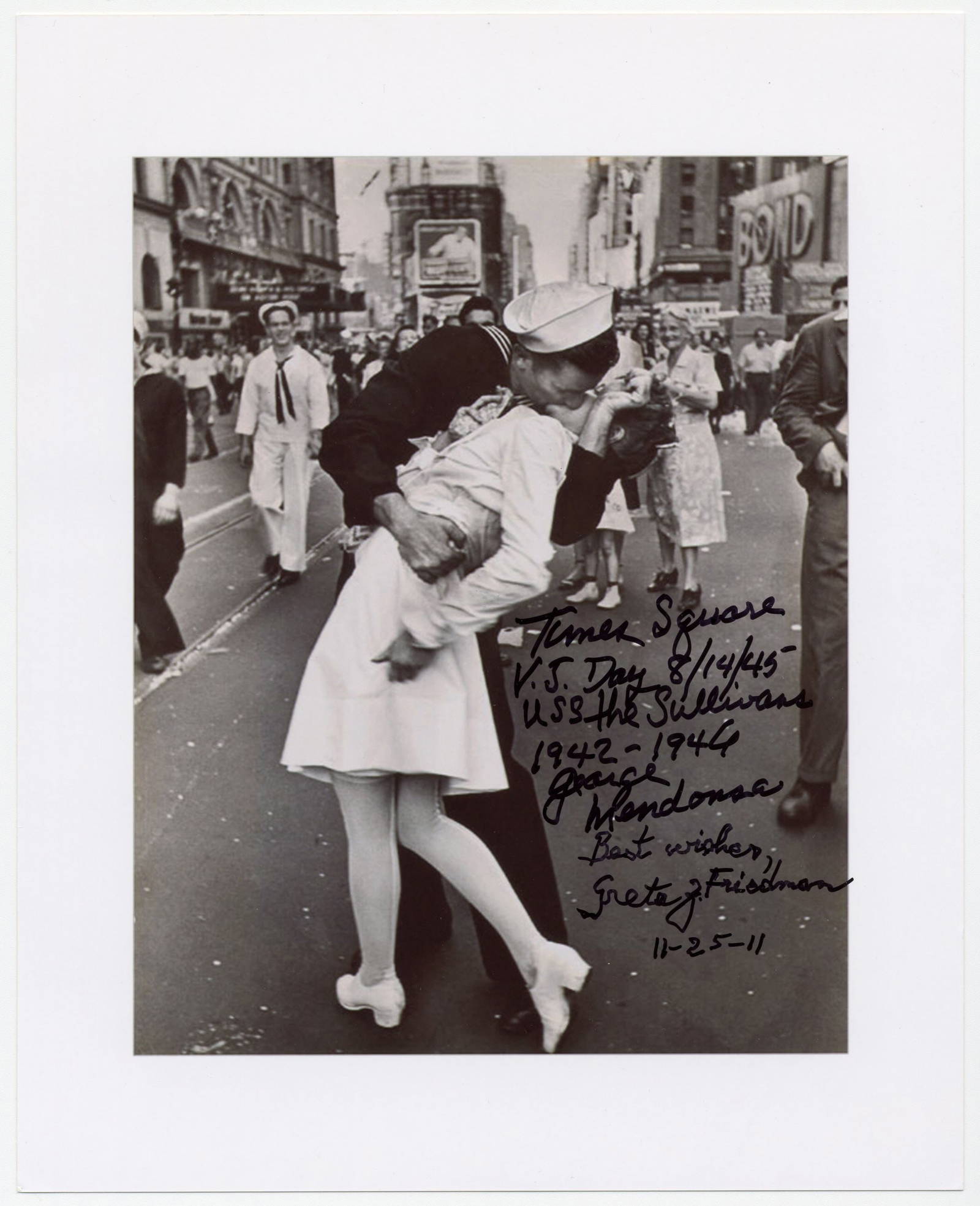 V-j Day In Times Square Kissing Subjects 2x Signed Souvenir Photograph ...