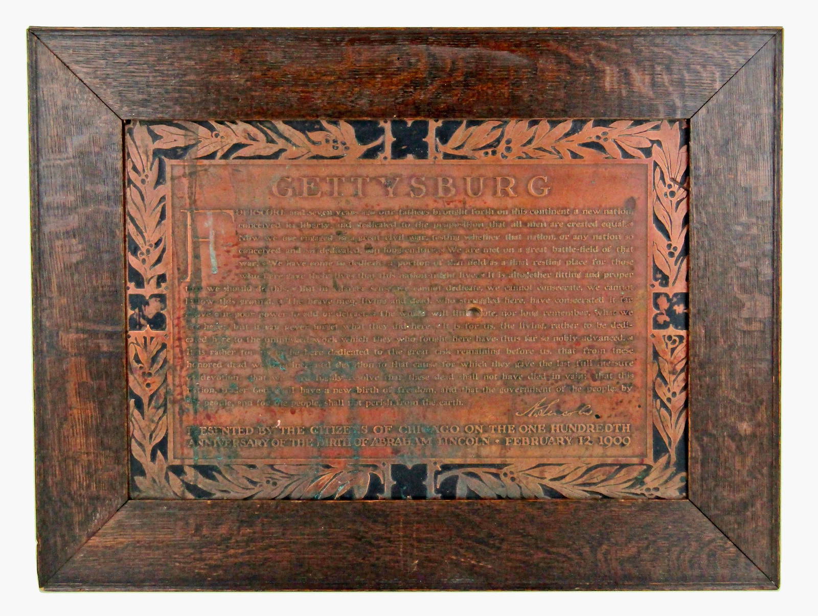 Abraham Lincoln's Gettysburg Address On Centennial Bronze Plaque ...