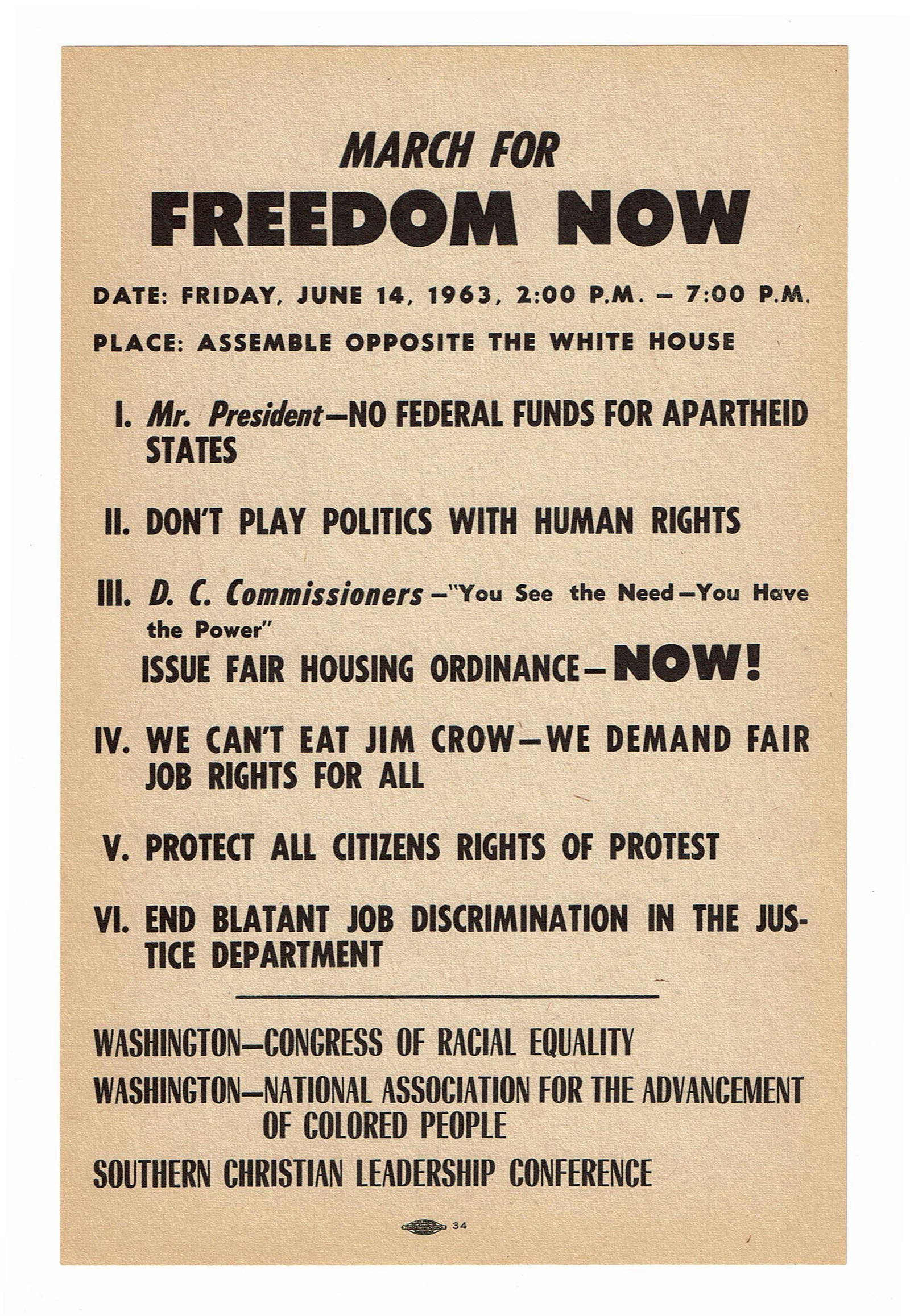 March For Freedom Now Rare Broadside, Washington, 1963 Auction