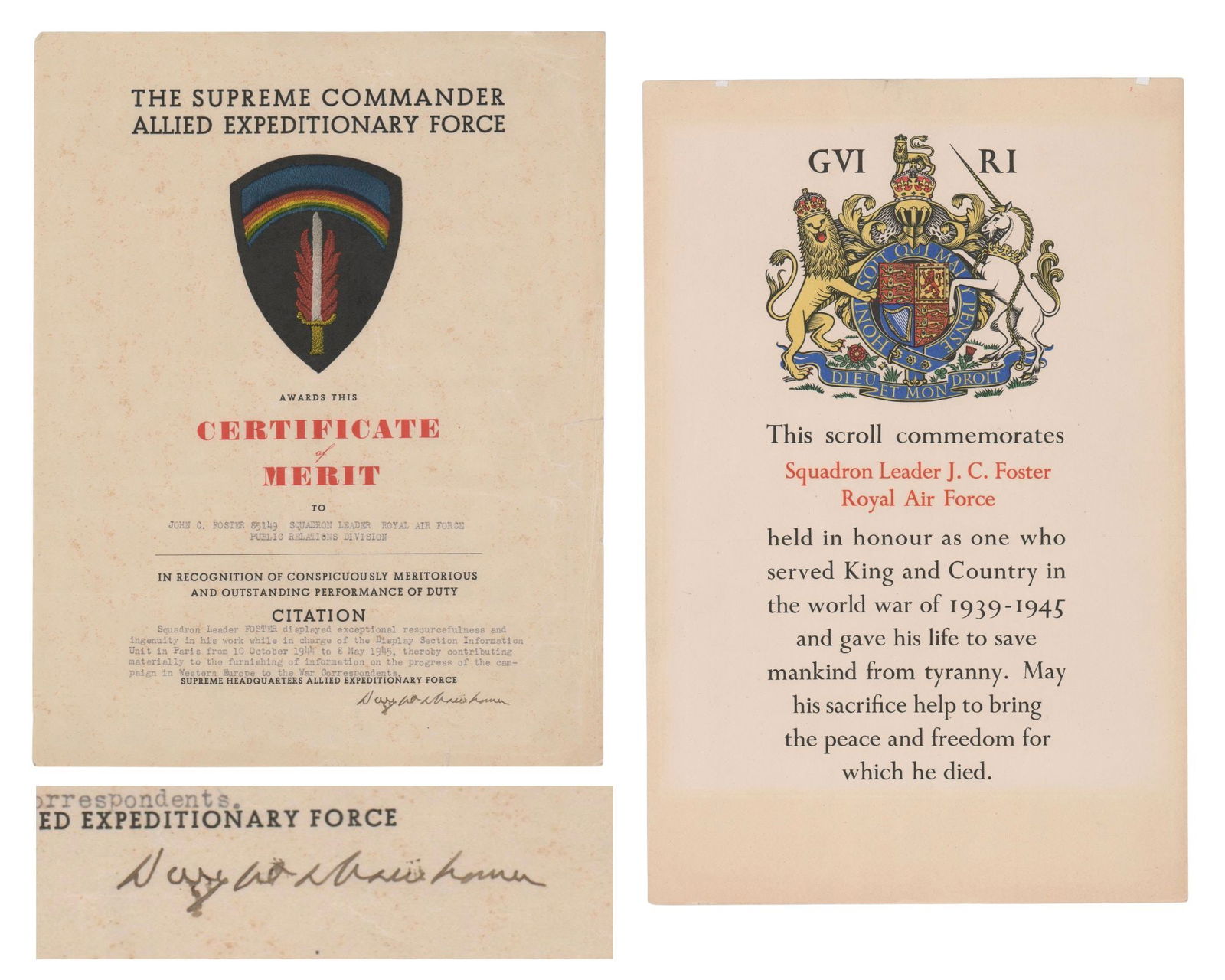Dwight Eisenhower Signed Certificate Of Merit & Royal Scroll Honoring ...