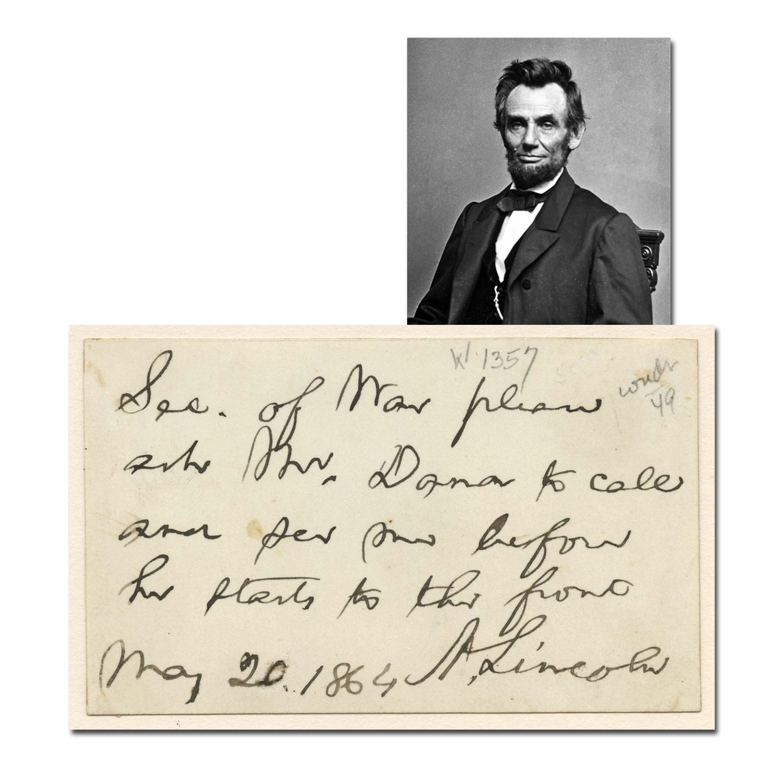 Lincoln Handwritten Note Requesting Meeting With Asst. Sec. Of War Auction