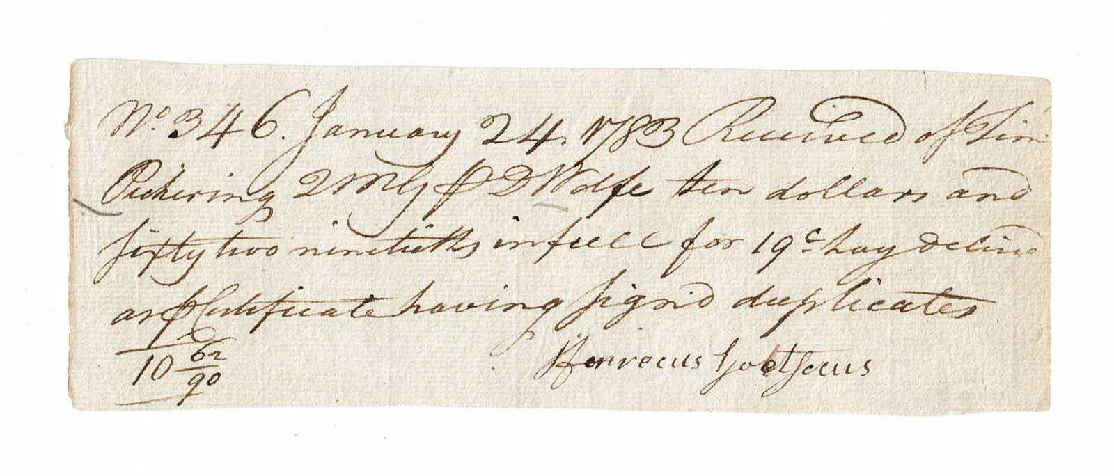 Tim Pickering Signed 3rd Person War-dated Receipt Auction