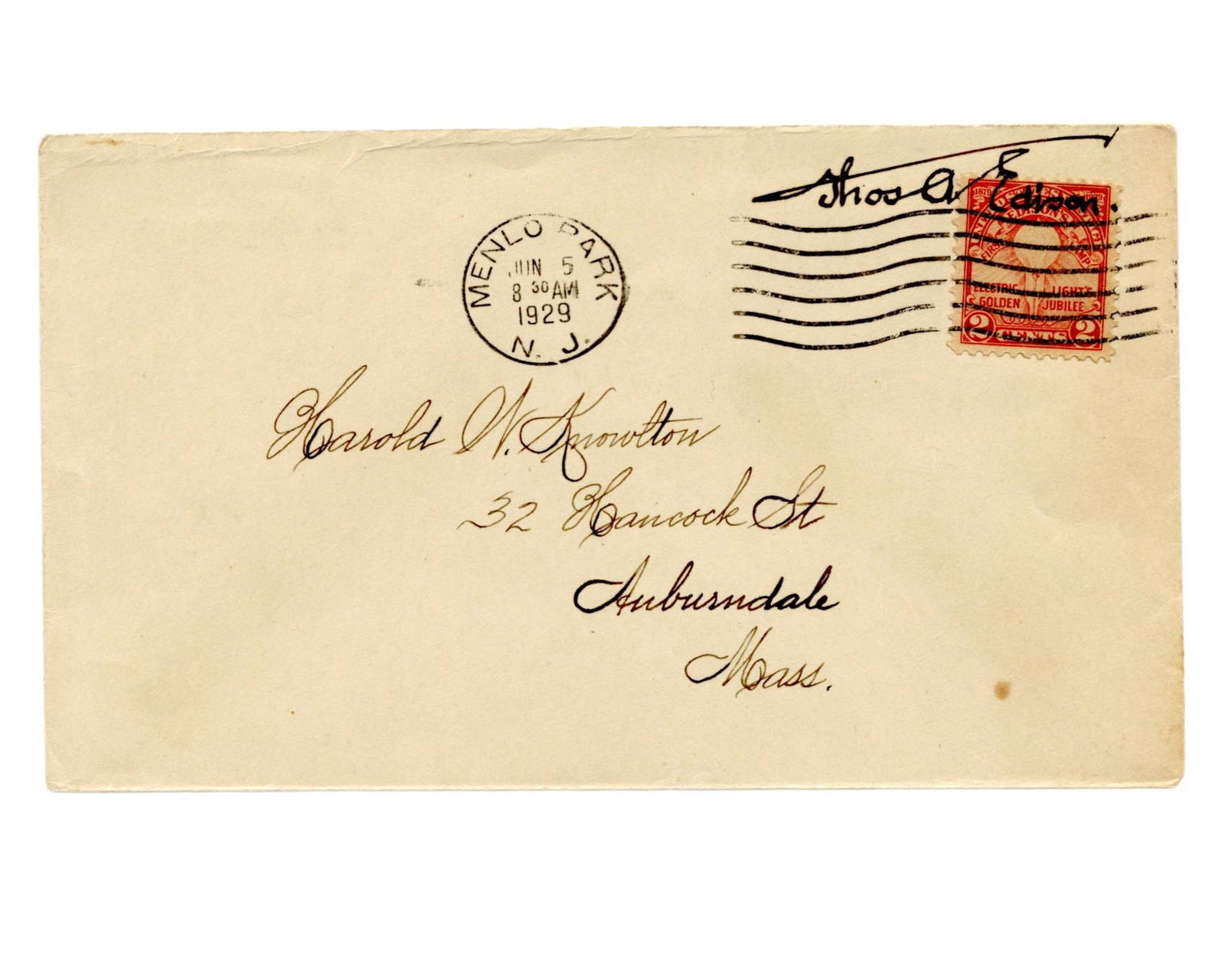 Gorgeous Thomas Edison Signed Envelope Over "edison First Lamp Stamp" Fantastic Eye Appeal And ...