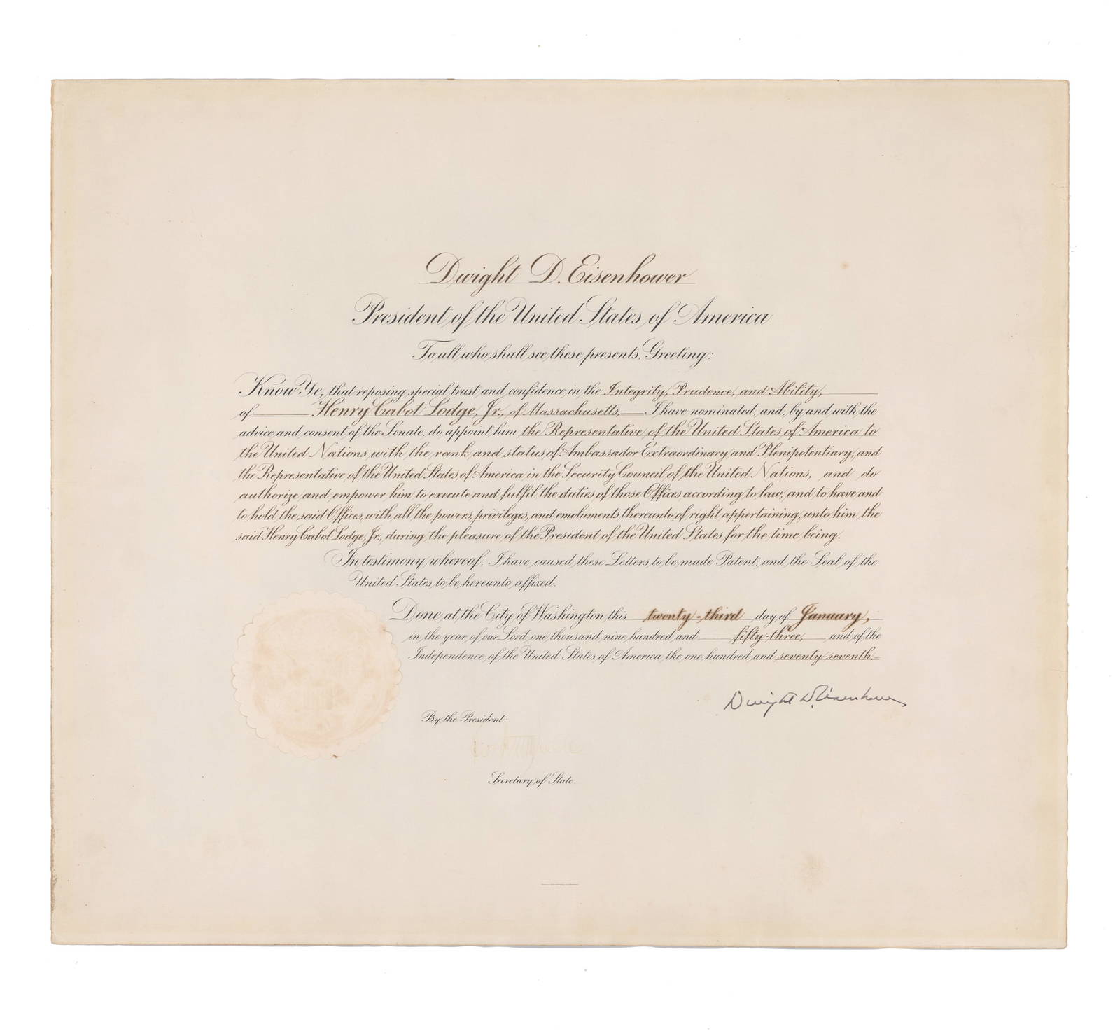 Eisenhower Appoints Henry Cabot Lodge Jr. As Un Ambassador Auction