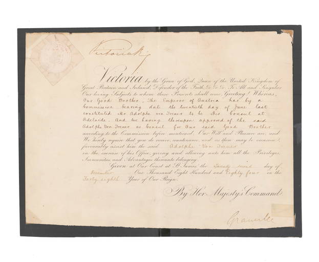 Queen Victoria Signed Australian Commission For Consul At Adelaide