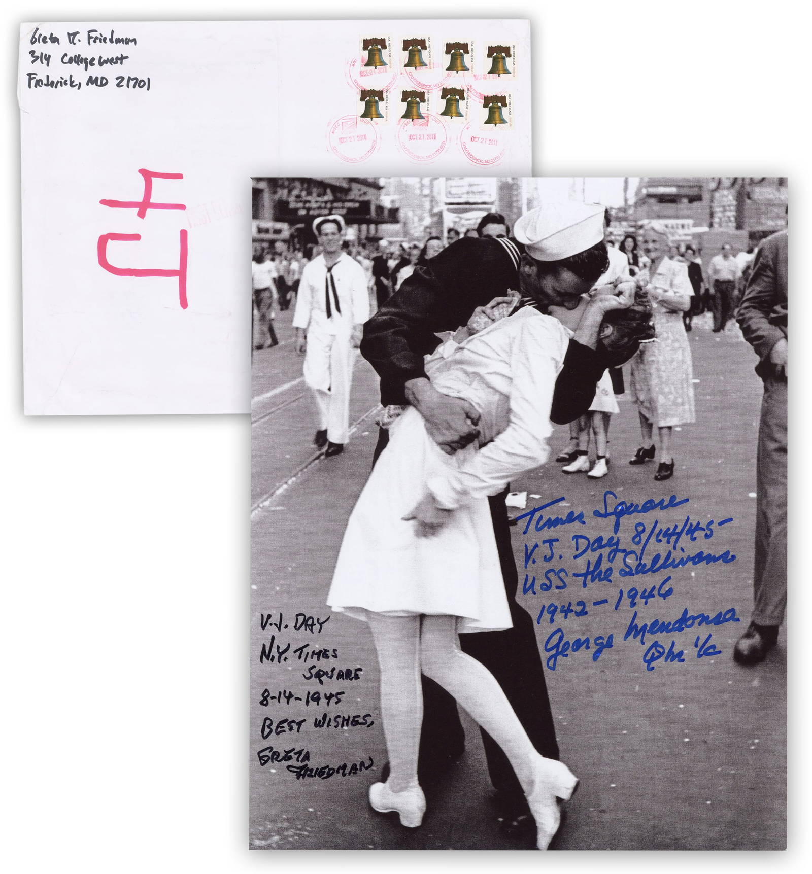 "v-j Day In Times Square" Kissing Subjects 2x Signed Souvenir Photo ...