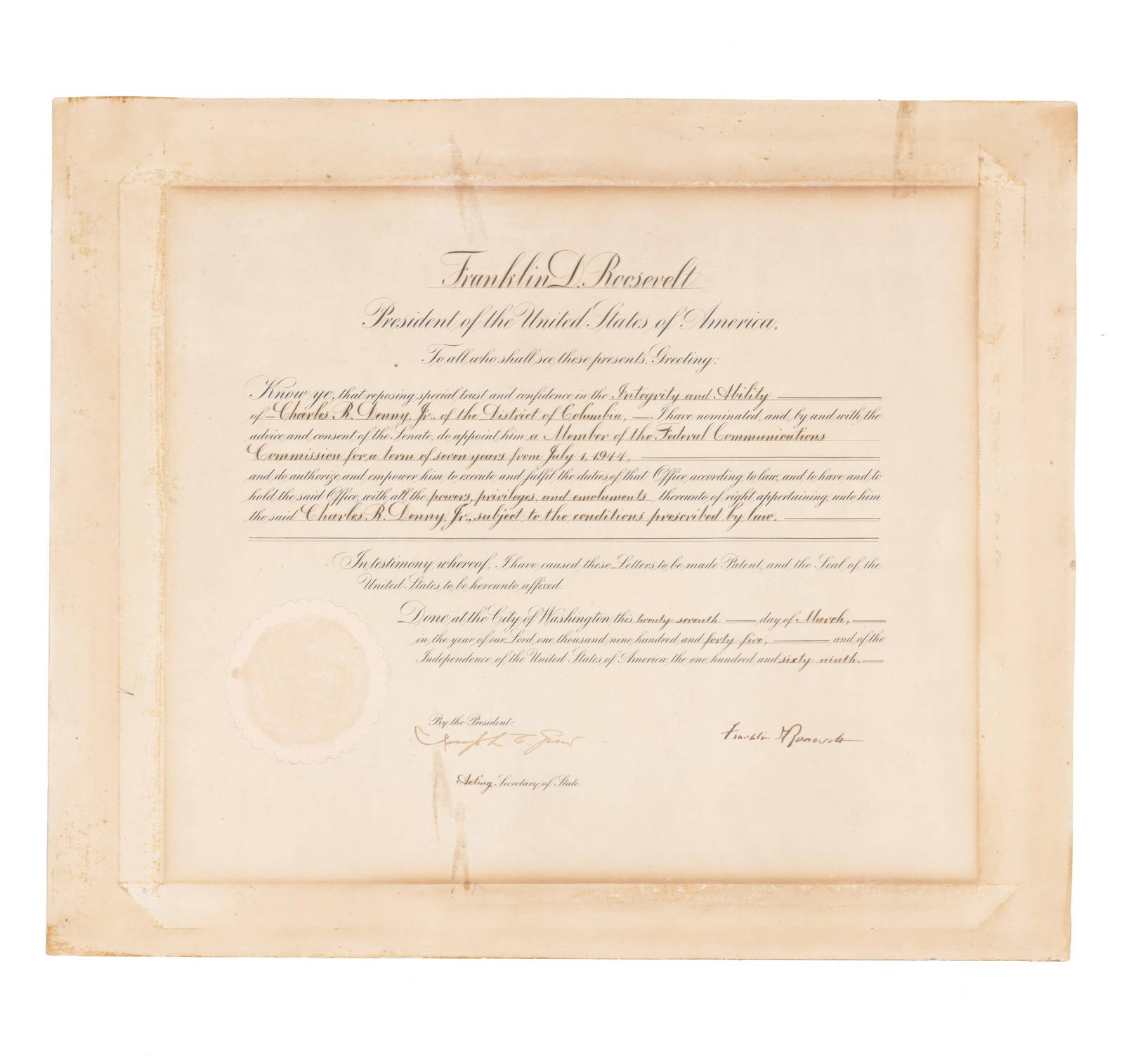 One Of Fdr’s Last Signatures, Appointment Signed On His Final Day In ...