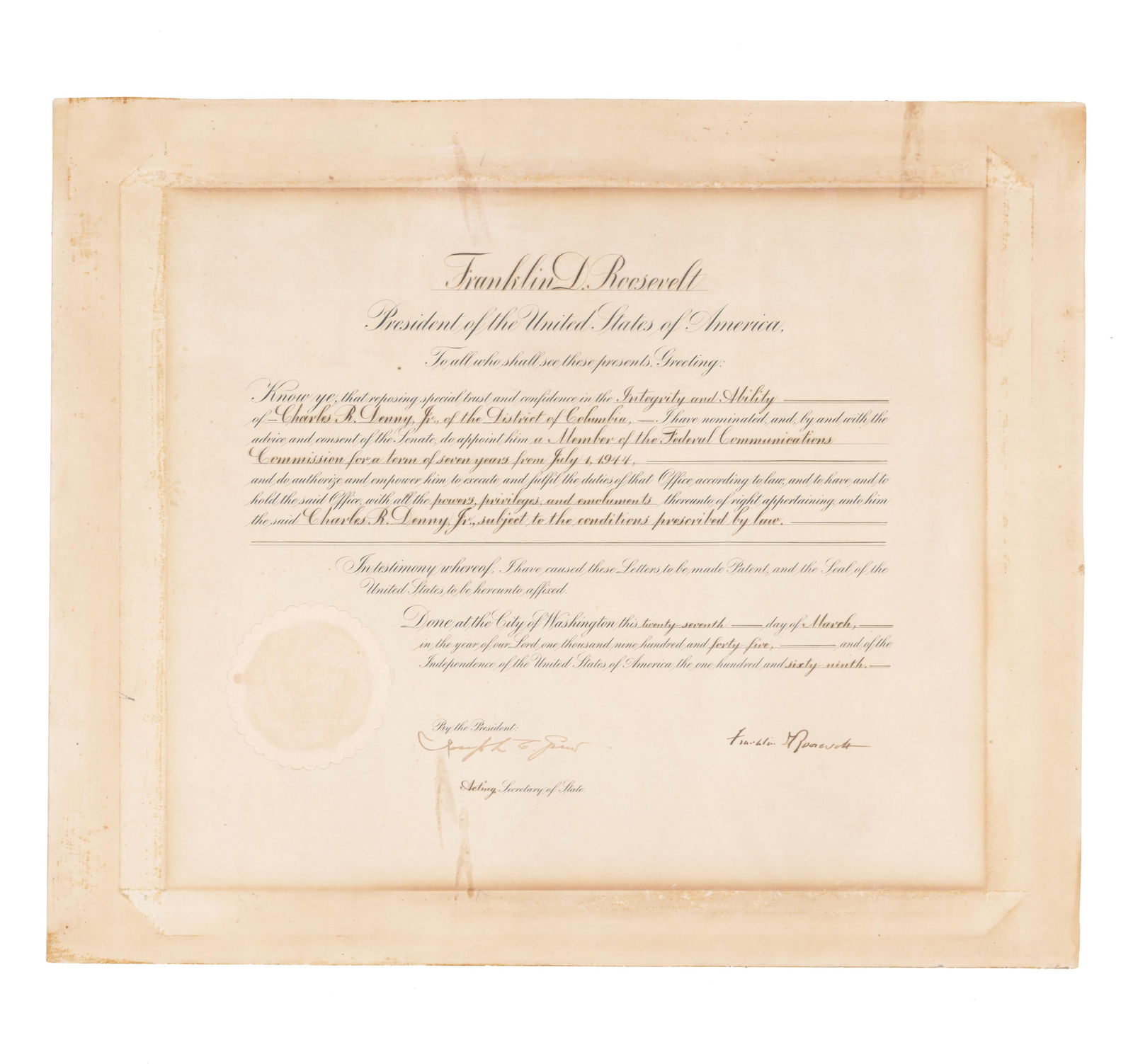 One Of Fdr’s Last Signatures, Appointment Signed On His Final Day In ...
