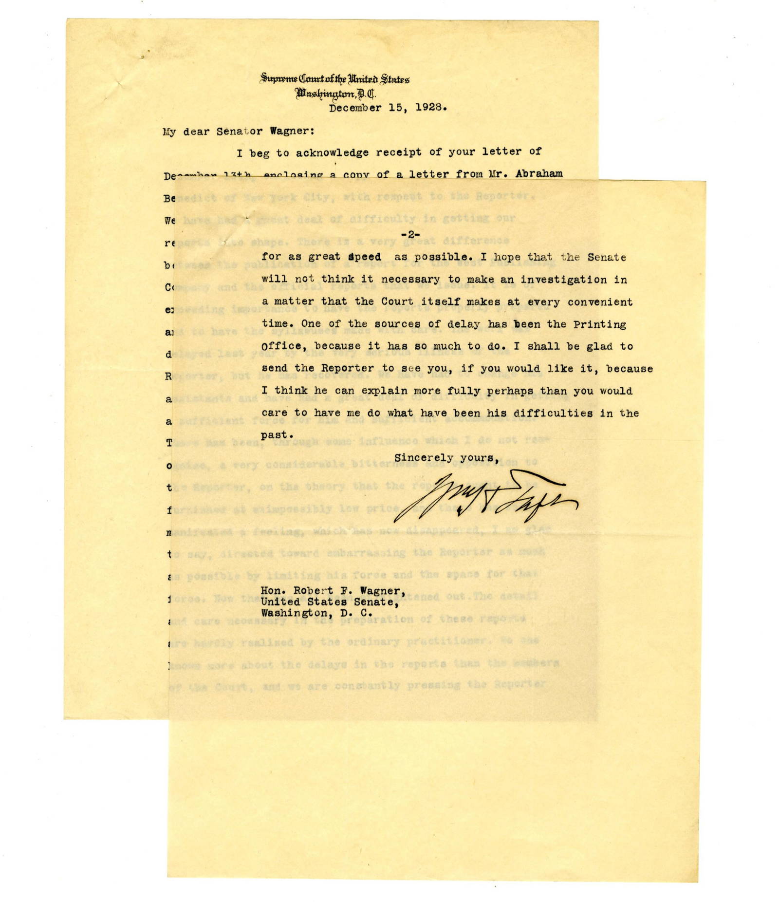 William H. Taft Tls As Supreme Court Chief Justice, Psa/dna Auction