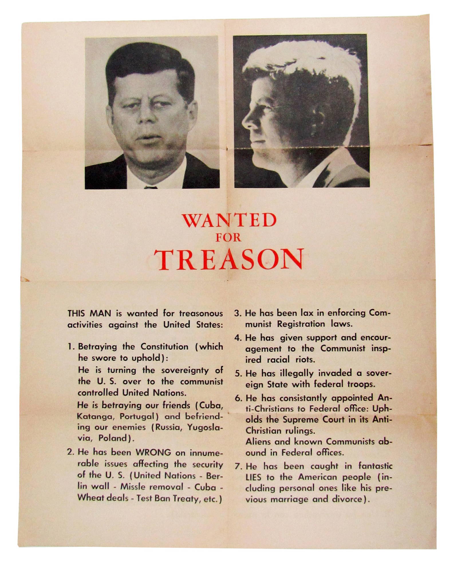 Anti-john F. Kennedy Poster "wanted For Treason", Double Sided Auction