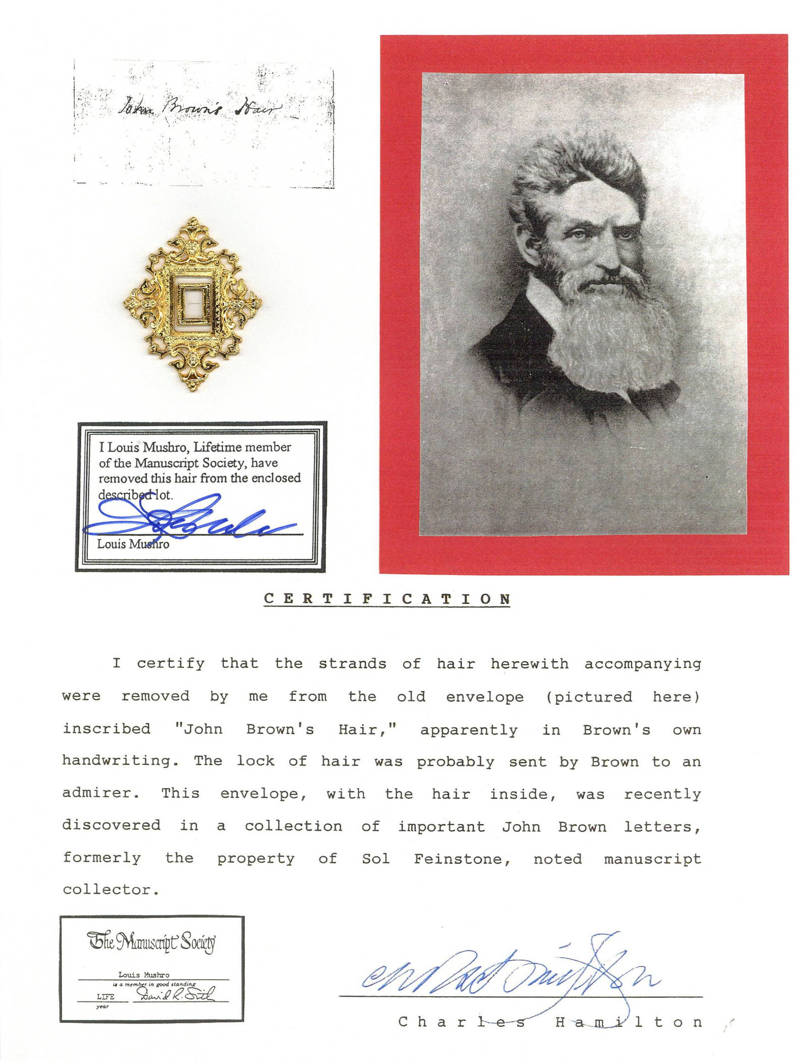 John Brown Hair Relic, With Hamilton Coa Auction