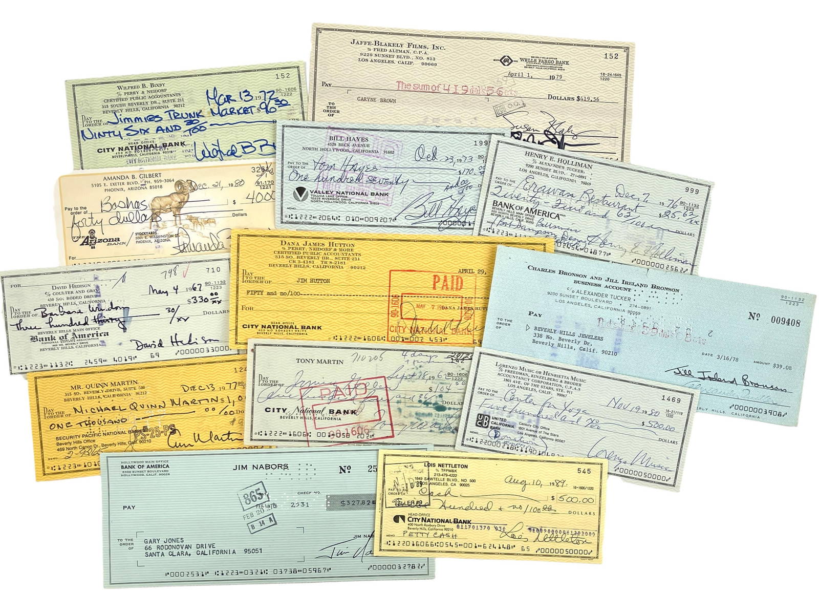 Good Collection Of 10 Checks Signed By Film Industry Stars, Includes ...