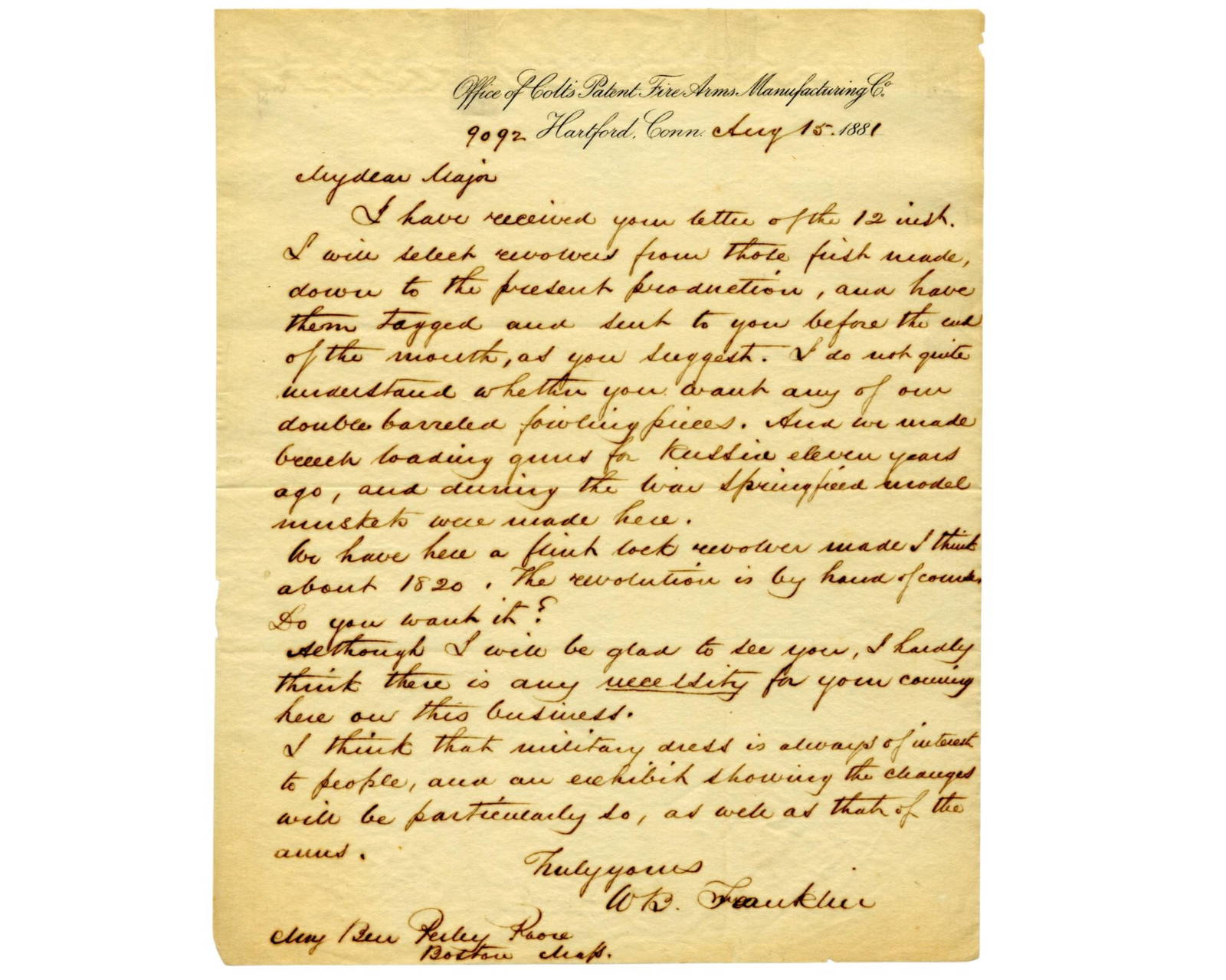 W.b. Franklin Provides Colt Arms To Military Museum. "during The War ...