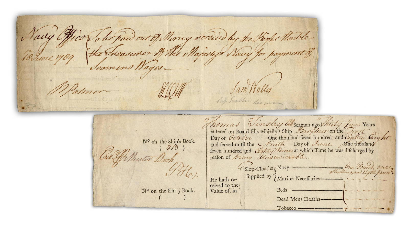 Samuel Wallis, Probable 1st Tahiti Discovery, Naval Doc. Dated June ...