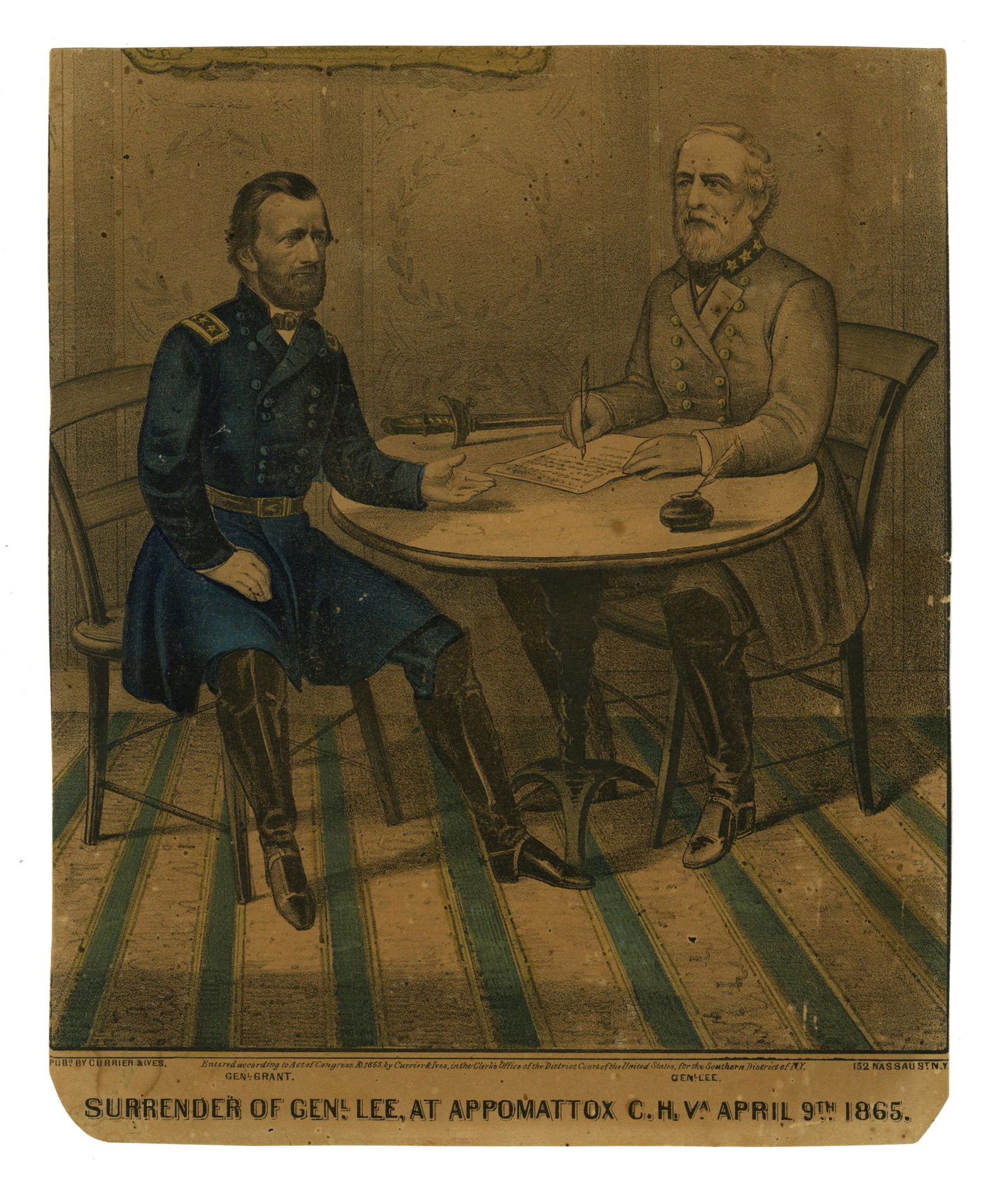 Lee's Surrender At Appomattox Under Grant, Currier & Ives Hand Colored ...