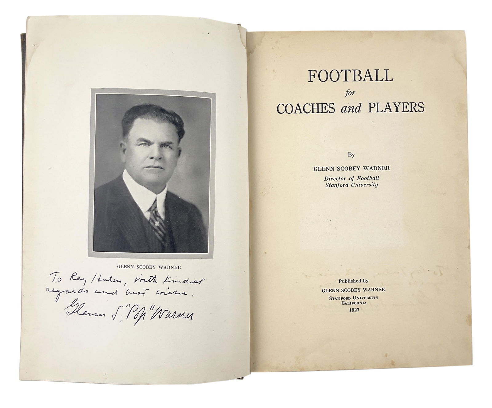 Glenn "pop" Warner Signed Classic Book, "football For Coaches & Players ...