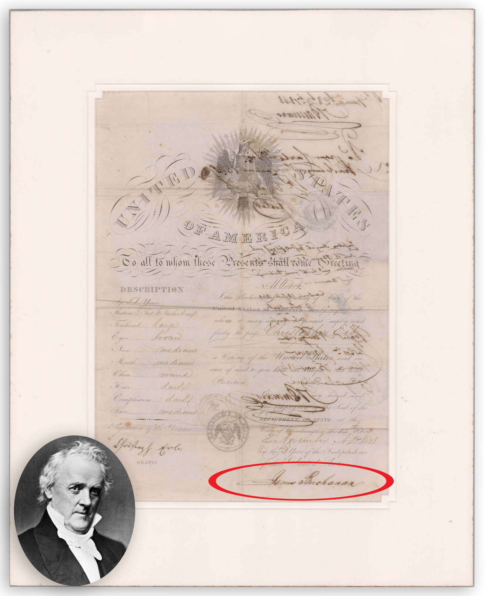 James Buchanan Ds As Secretary Of State, 1848 Passport Auction