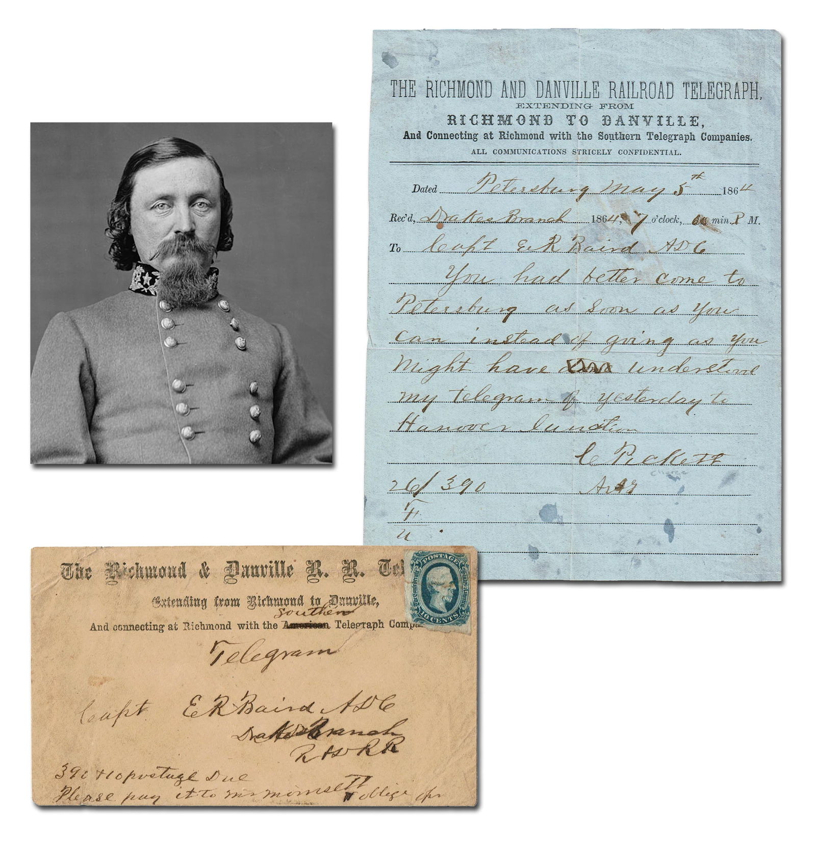 George E. Pickett Exceptional Confederate Telegraph Cover & Telegram ...