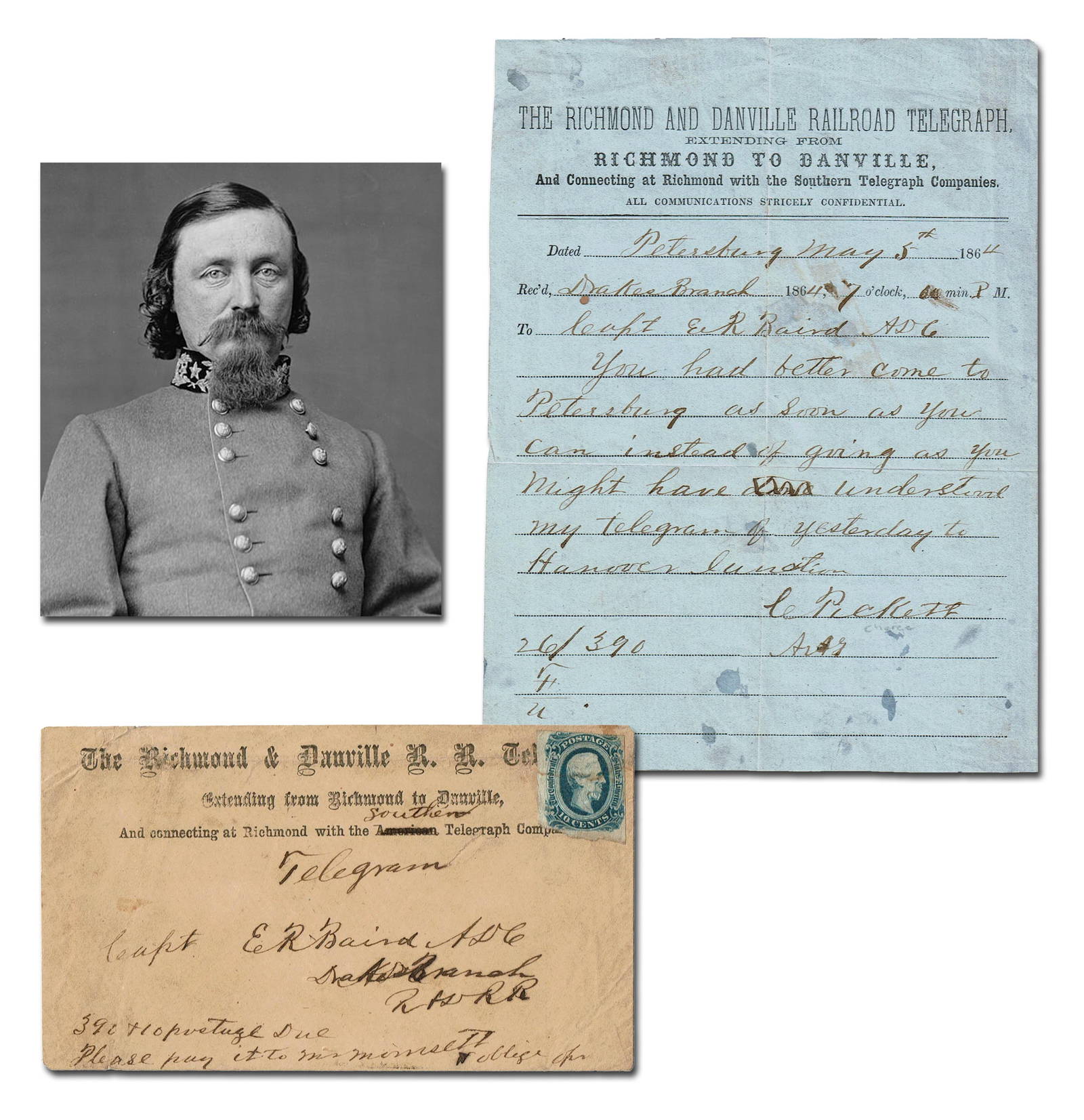 George E. Pickett Exceptional Confederate Telegraph Cover & Telegram ...