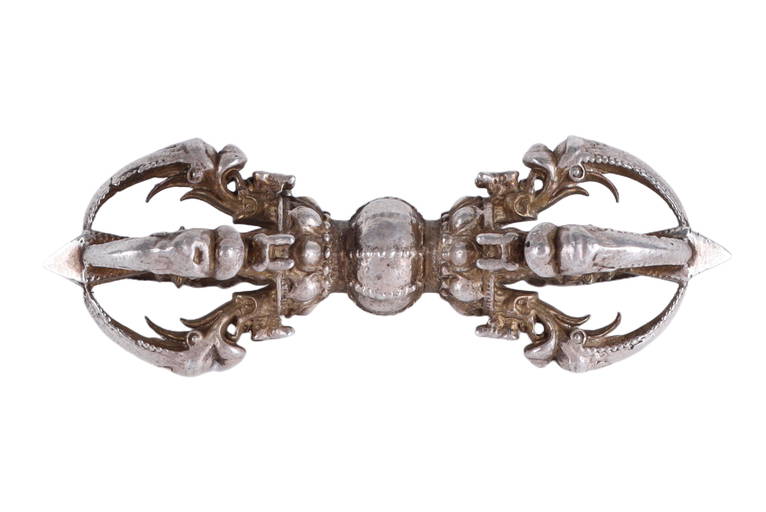 Qing Dynasty Tibetan White Copper And Silver Gold Diamond Pestle